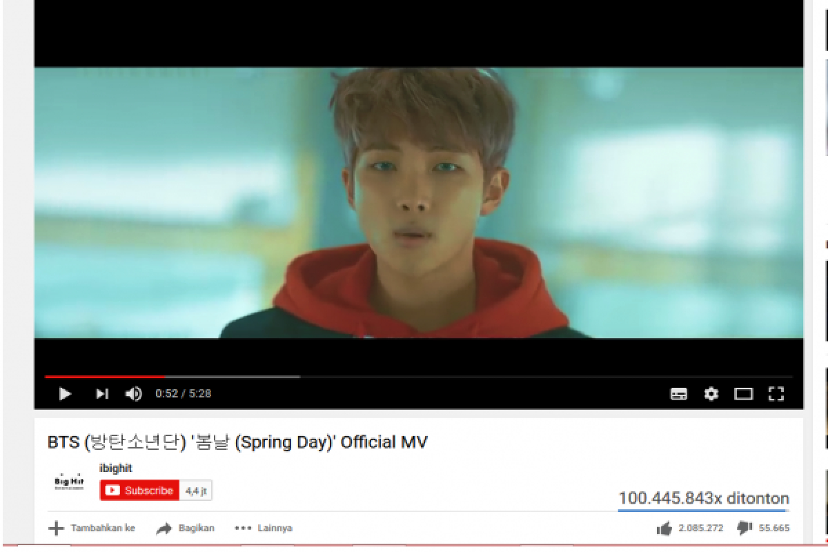 BTS "Spring Day" ditonton lebih dari 100 juta kali di YouTube - ANTARA News