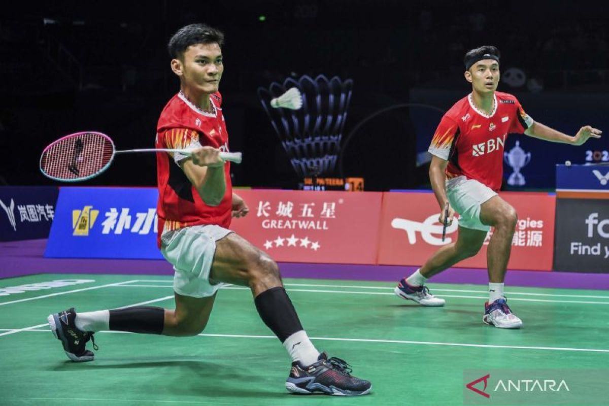 Aksi tim Thomas Indonesia saat laga penyisihan grup melawan India ...