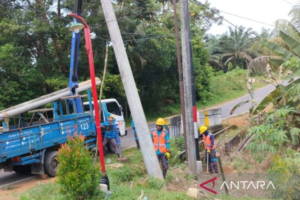 PLN lakukan pemeliharaan tiang jaringan SUTM 20kV di Desa Sempan ...