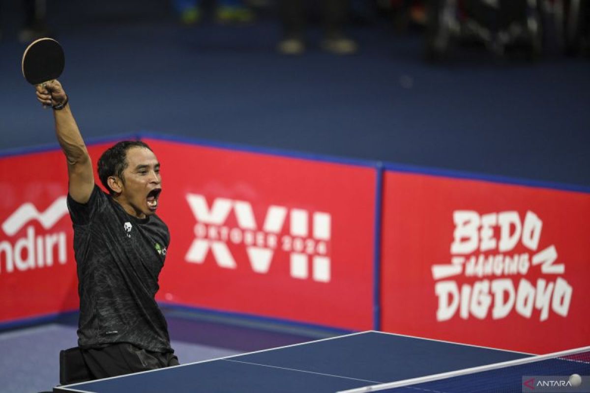 Kalahkan wakil Jateng, petenis meja Jabar Dede Awan raih emas tunggal putra kelas 5 para-tenis ...