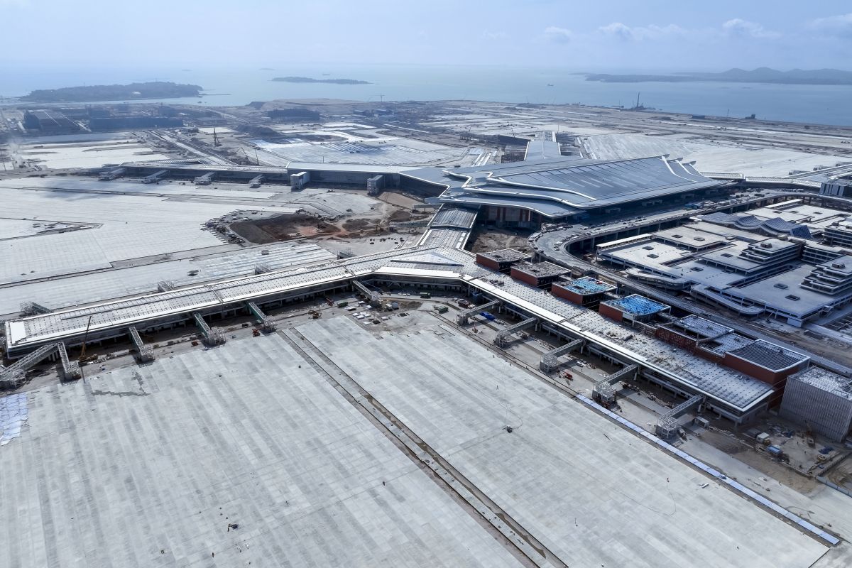 Melihat pembangunan bandara internasional Xiang'an di Xiamen, China ...