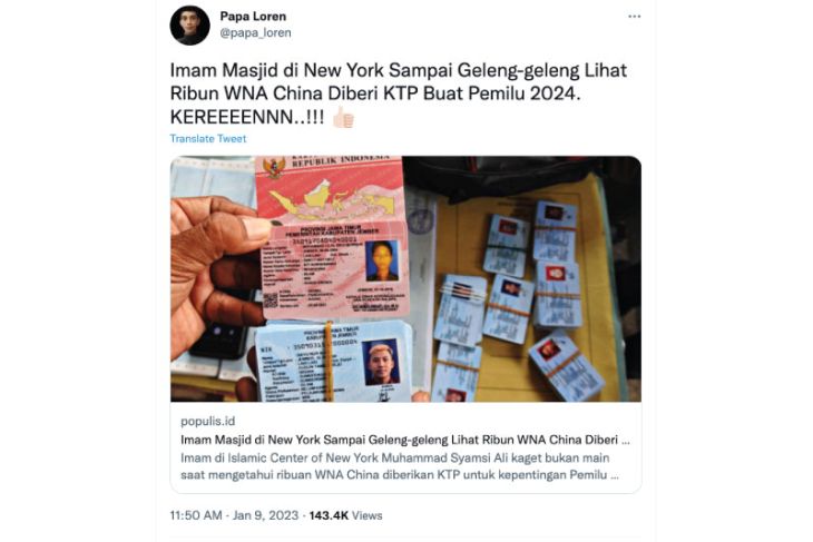Misinformasi! Pemerintah cetak ribuan KTP WNA China untuk Pemilu 2024 ...