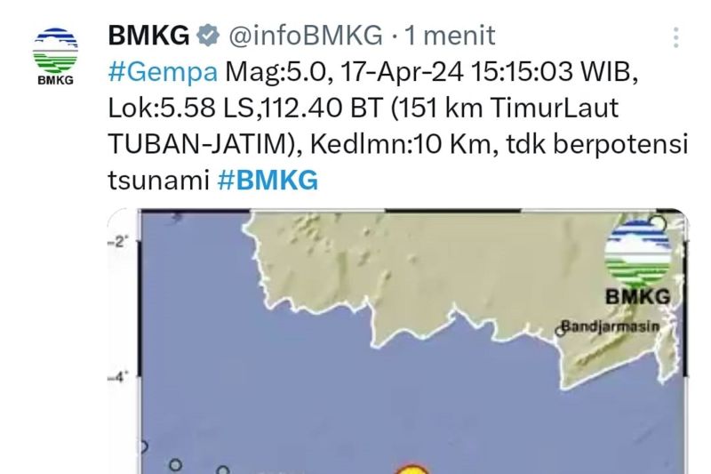 BMKG Tuban belum terima laporan kerusakan akibat gempa - ANTARA News
