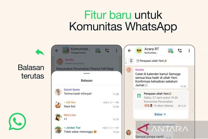 WhatsApp hadirkan fitur acara dan balasan pengumuman di Komunitas - ANTARA News
