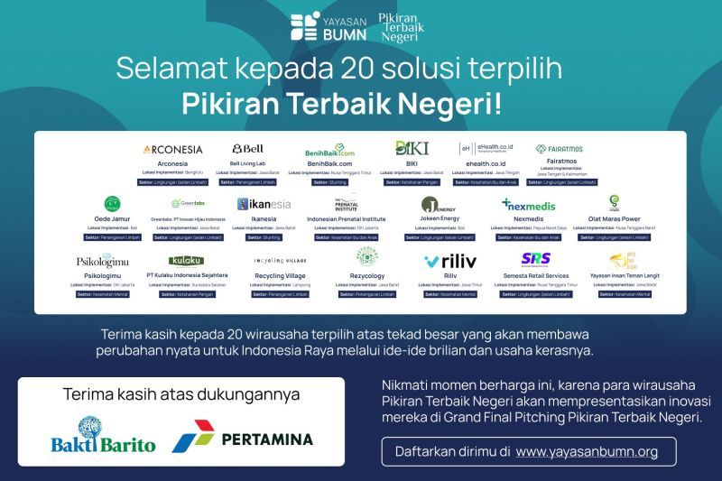 Yayasan BUMN umumkan 20 wirausaha sosial "Pikiran Terbaik Negeri ...